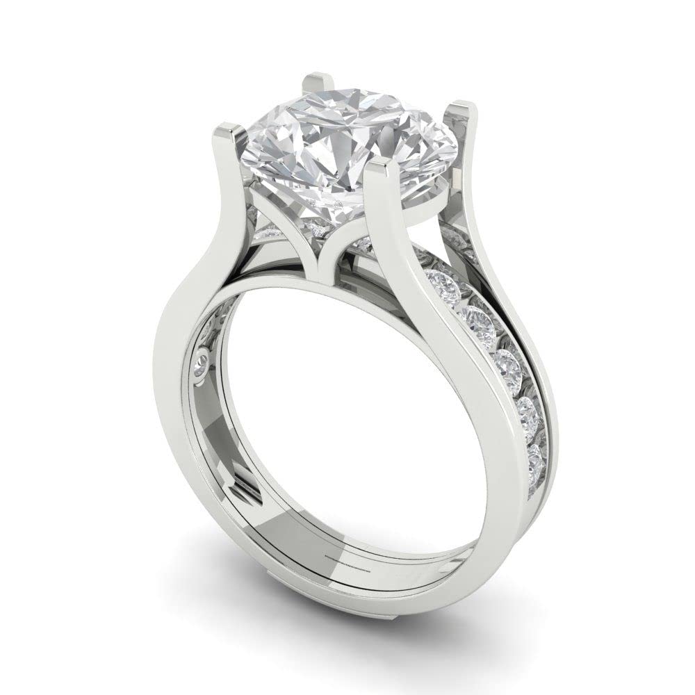 Clara Pucci 2.89ct Round Cut Solitaire Created White Sapphire Engagement Promise Anniversary Bridal Ring Band set 14k White Gold 5.5