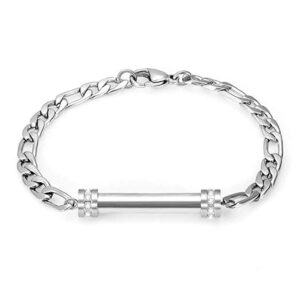 hearbeingt memorial bracelet, cylinder cremation jewelry urn bangle for ashes, classic crystal cremation keepsake ashes holder made of stainless steel with free fill kit, silvery