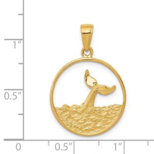 Jewelry Stores Network 14k Yellow Gold Whale Tail Extending Out of Ocean Waves Inside Round Dime Size Pendant 27 mm x 18 mm