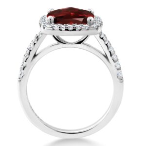 Gem Stone King 925 Sterling Silver Red Garnet and White Created Sapphire Ring For Women (3.10 Cttw, Cushion Cut 8MM, Gemstone Birthstone, Available In Size 5,6,7,8,9)