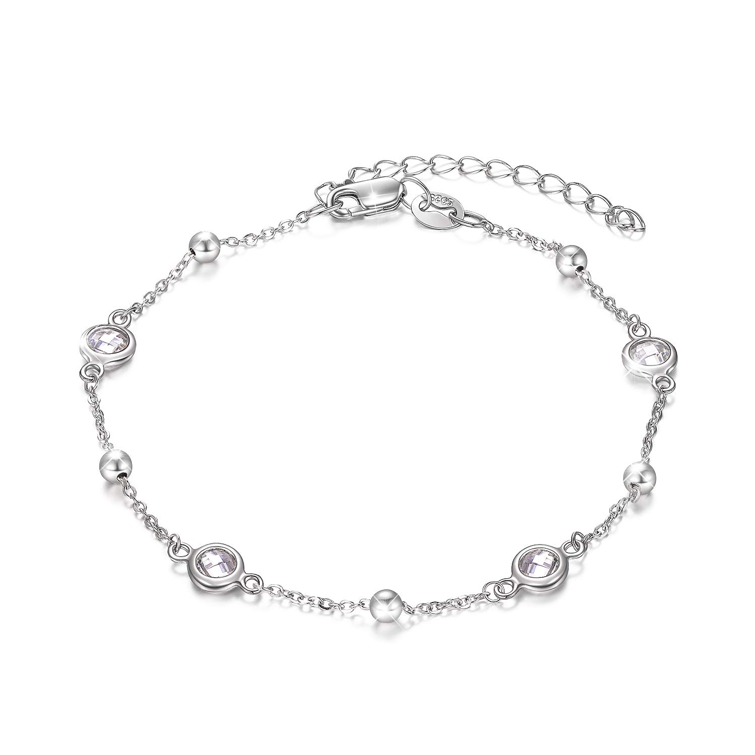 Sterling Silver Planet Galaxy Anklet Ankle Bracelet with Sparking Cubic Zirconia, Wonderful Beach Time Anklet for This Spring & Summer, Anniversary Birthday Jewelry Gifts for Women