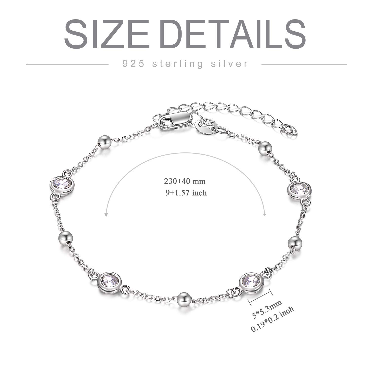 Sterling Silver Planet Galaxy Anklet Ankle Bracelet with Sparking Cubic Zirconia, Wonderful Beach Time Anklet for This Spring & Summer, Anniversary Birthday Jewelry Gifts for Women