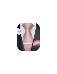 dibangu plaid ties for men silk checkered necktie and pocket square cufflinks tie clip set with gift box for wedding business, rose gold