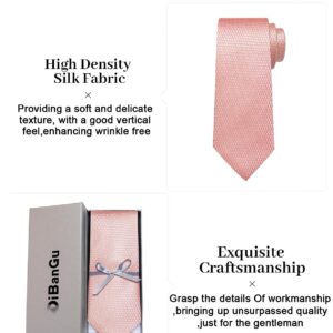 DiBanGu Plaid Ties for Men Silk Checkered Necktie and Pocket Square Cufflinks Tie Clip Set with Gift Box for Wedding Business, Rose Gold