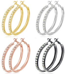 cocadant 4 pairs cz 50mm big hoop earrings set for women,hypoallergenic gold hoop earrings silver hoop earrings black hoop earrings for women