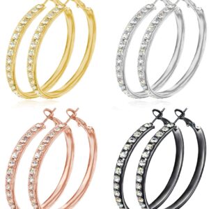 Cocadant 4 Pairs CZ 50mm Big Hoop Earrings Set for Women,Hypoallergenic Gold Hoop Earrings Silver Hoop Earrings Black Hoop Earrings for Women