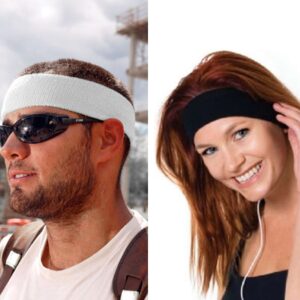 Men & Women Sweatband Headband Terry Cloth Moisture Wicking for Sports,Tennis,Gym,Work Out (Solid White)