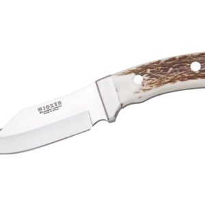 Joker Skinning Knife OSO D CC55 with Deer Horn Handle, 4.72 inches MOVA Blade, with Brown Leather Sheath, Tool for Fishing, Hunting, Camping and Hiking