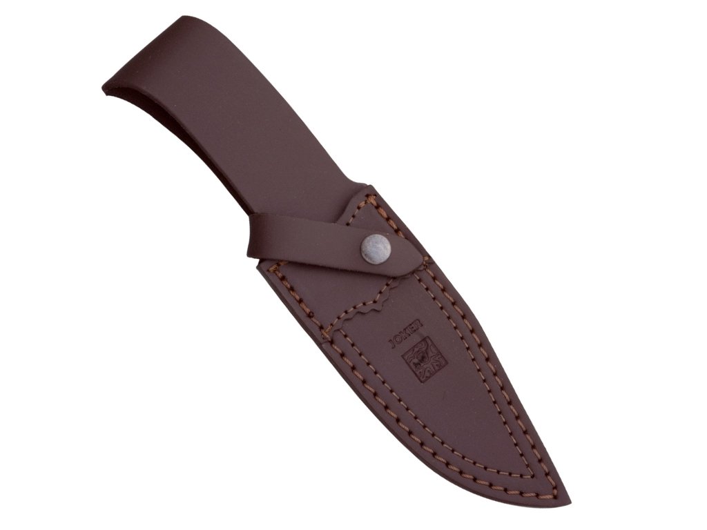 Joker Skinning Knife OSO D CC55 with Deer Horn Handle, 4.72 inches MOVA Blade, with Brown Leather Sheath, Tool for Fishing, Hunting, Camping and Hiking