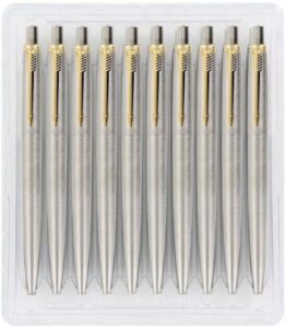 parker 10x jotter stainless steel gt gold trim ball pen,black ink,medium point (tray of 10)