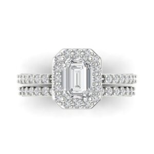 clara pucci 2.20ct emerald cut halo solitaire created white sapphire engagement promise anniversary bridal ring band set 14k white gold 8