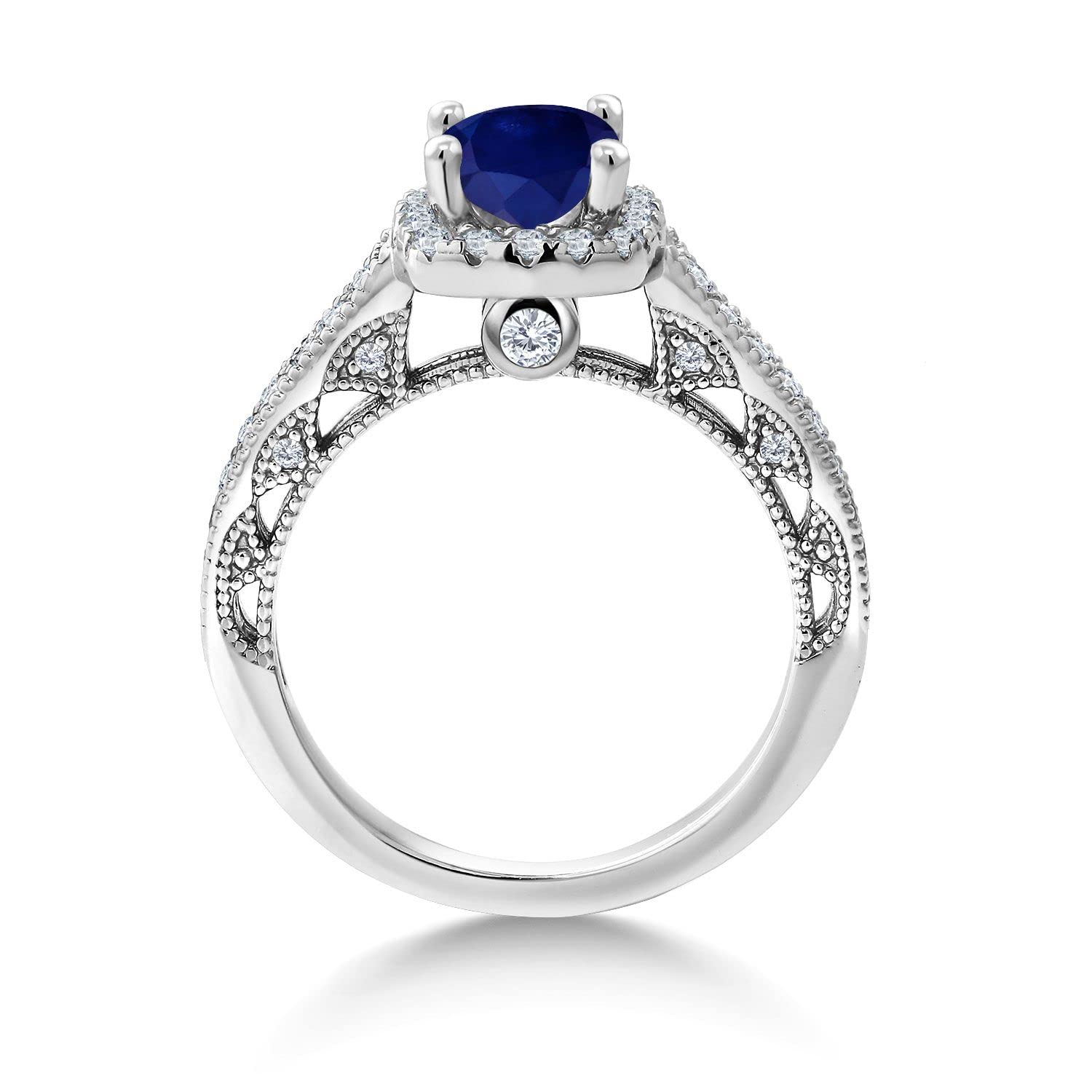 Gem Stone King 925 Sterling Silver 6MM Cushion Gemstone Birthstone and Accent White Created Sapphire Engagement Ring | Wedding Anniversary Promise Ring For Women | Available In Size 5, 6, 7, 8, 9