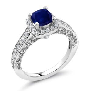 Gem Stone King 925 Sterling Silver 6MM Cushion Gemstone Birthstone and Accent White Created Sapphire Engagement Ring | Wedding Anniversary Promise Ring For Women | Available In Size 5, 6, 7, 8, 9