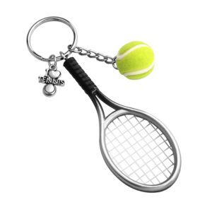 chooro tennis player gifts 3d mini tennis racket and tennis ball keychain set tennis gift for tennis lovers/tennis team/tennis coach (tennis ball racket keychain)