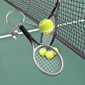 CHOORO Tennis Player Gifts 3D Mini Tennis Racket and Tennis Ball Keychain Set Tennis Gift for Tennis Lovers/Tennis Team/Tennis Coach (Tennis Ball Racket Keychain)