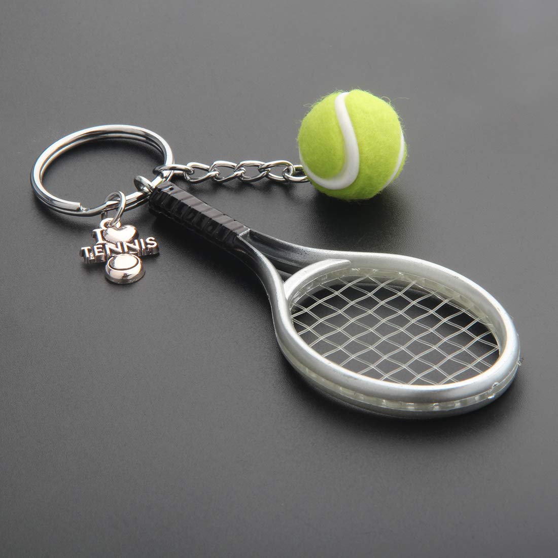 CHOORO Tennis Player Gifts 3D Mini Tennis Racket and Tennis Ball Keychain Set Tennis Gift for Tennis Lovers/Tennis Team/Tennis Coach (Tennis Ball Racket Keychain)