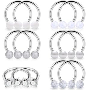 scerring 6 pairs 14g stainless steel horseshoe nipple rings hoop cartilage earrings nipplerings piercing jewelry women men clear cz 16mm silver