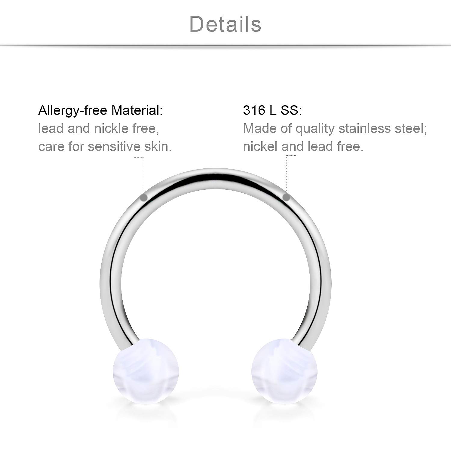 SCERRING 6 Pairs 14G Stainless Steel Horseshoe Nipple Rings Hoop Cartilage Earrings Nipplerings Piercing Jewelry Women Men Clear CZ 16mm Silver