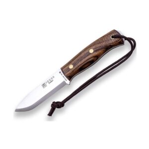 joker hunting and mountain knife ember scandi cn122, 4.13 inches blade of sandvik 14c28n, walnut wood handle, brown leather sheath, includes paracord, tool for fishing, hunting, camping and hiking