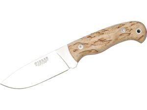 joker hunting knife montés ii cl58, 4.33 inches blade, curly birch wood handle, with brown leather sheath, tool for fishing, hunting, camping and hiking