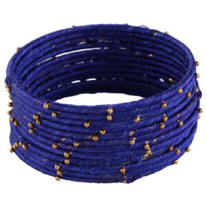 efulgenz fashion jewelry indian bollywood gold plated beaded blue silk thread wedding bridal bracelet bangle set (12 pcs)