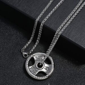 FIZIZDH Fitness Dumbbell Stainless Steel Barbell Piece Pendant Necklace 24 inch Keel Link Chain Unisex