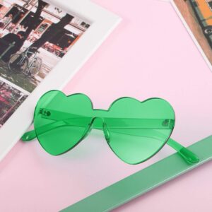 Maxdot Heart Shape Sunglasses Rimless Transparent Heart Glasses Party Favors (Green)