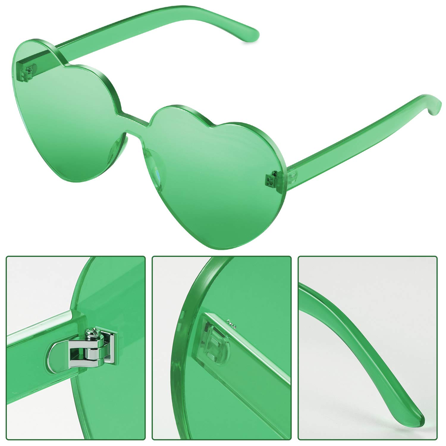 Maxdot Heart Shape Sunglasses Rimless Transparent Heart Glasses Party Favors (Green)