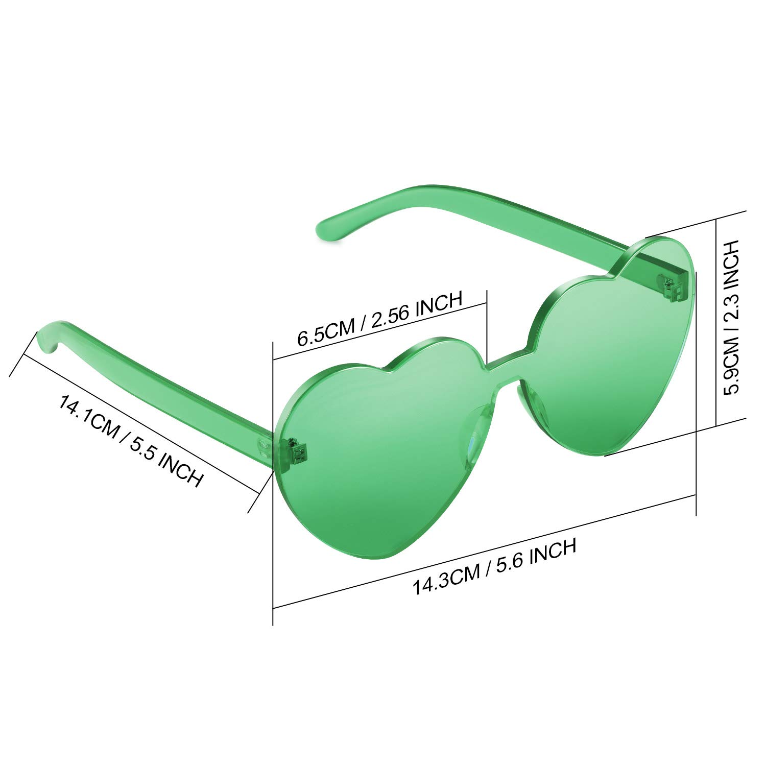 Maxdot Heart Shape Sunglasses Rimless Transparent Heart Glasses Party Favors (Green)