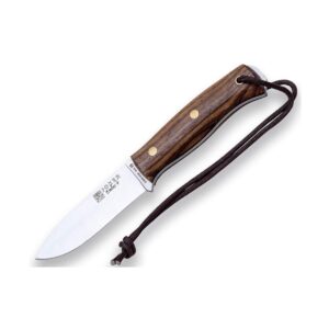 joker bushcraft knife ember f cn123, walnut wood handle, leather sheath, 4.13 inches blade of sandvik 14c28n steel, includes 78,74 inches of paracord, tool for fishing, hunting, camping and hiking