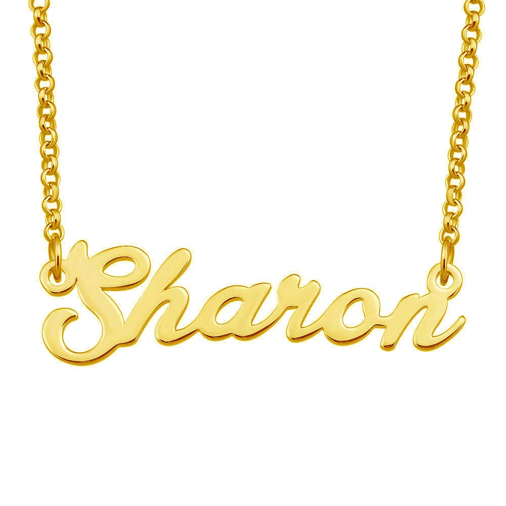 LoEnMe Jewelry Sharon Name Necklace Custom Personalized in Gold Plate Gift for Women Couple