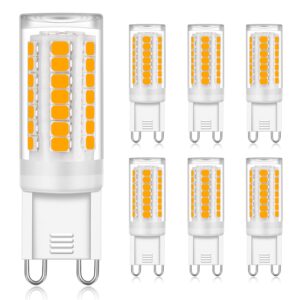 yuiip g9 led light bulb 4w equivalent 40w halogen bulbs, g9 base, warm white 3000k, 400lm lamp, ac 120v cri 83 for home lighting, ceiling fan, chandelier, non dimmable (6 pack)