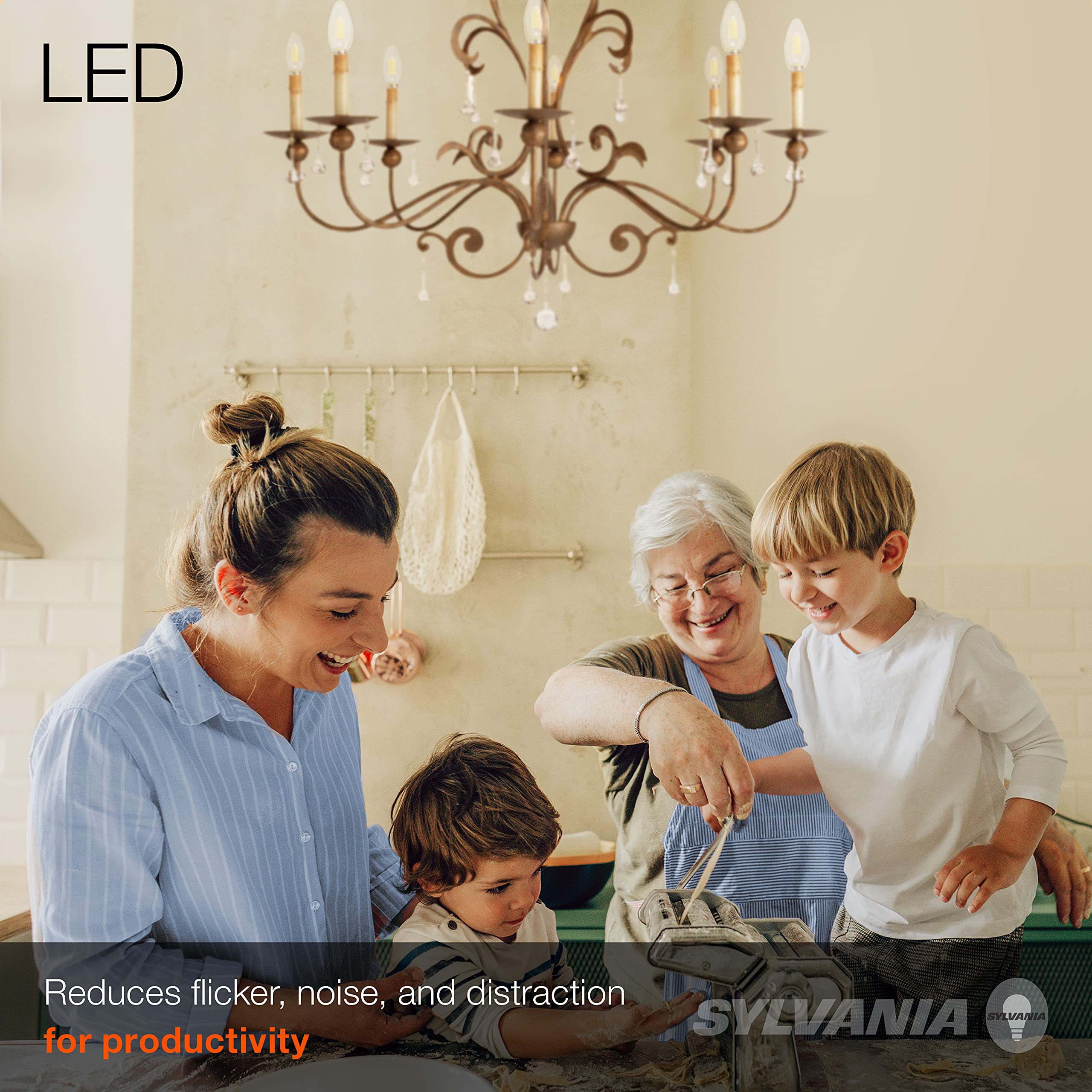 SYLVANIA LED B10 Chandelier Light Bulb, 60W Equivalent Efficient 5W, Dimmable, Candelabra Base, Clear, 5000K, Daylight - 12 Pack (40207)