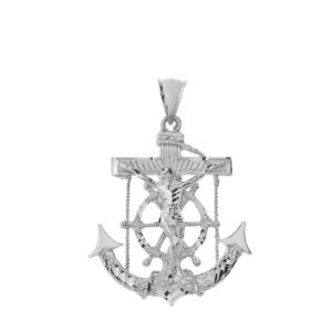 fine 925 sterling silver nautical mariner's crucifix anchor cross pendant, 2.15"