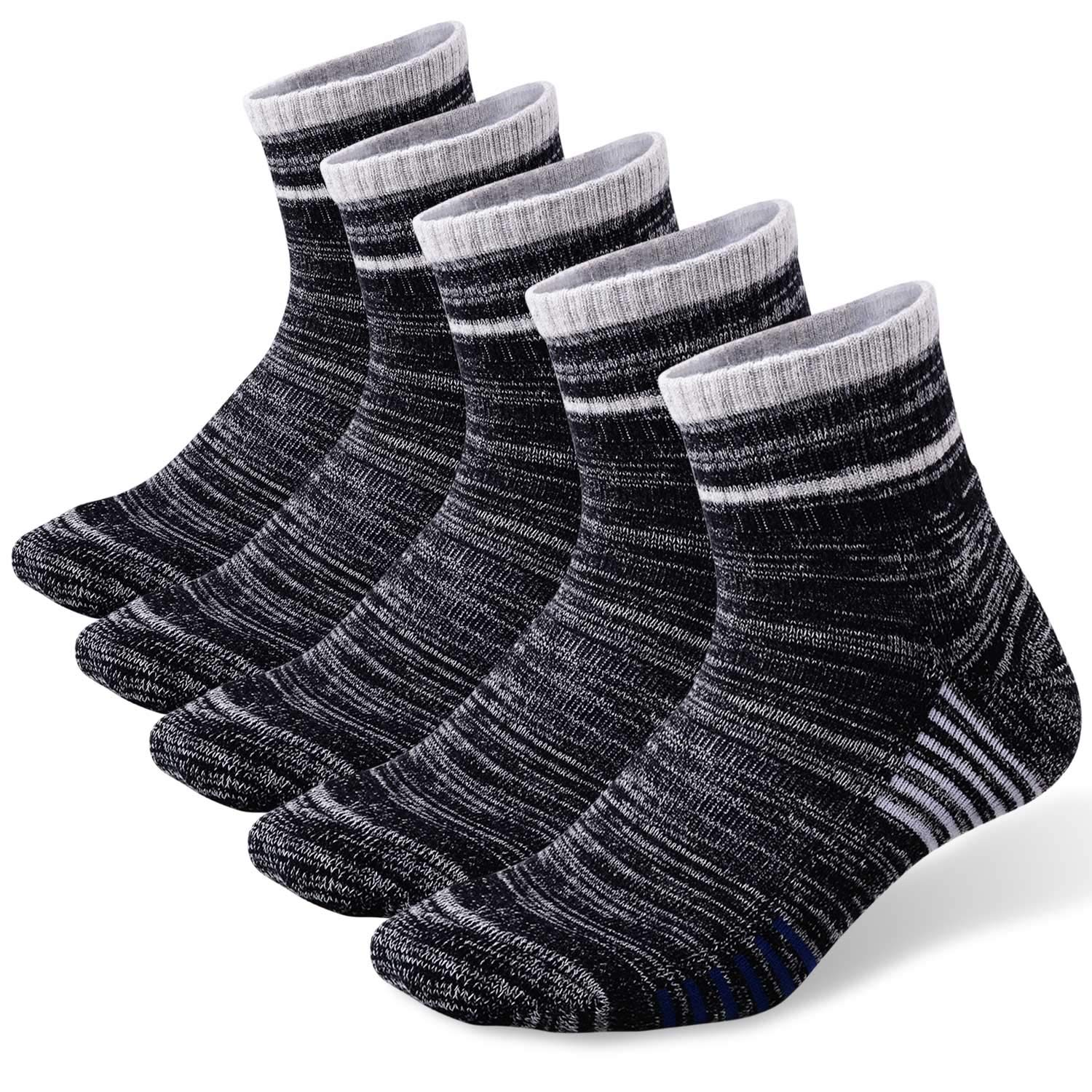 FEIDEER Men's Casual Crew Socks, Wicking Cushion Athletic Socks for Men, 5-Pack, Mid-Weight, All-Season (TJ-1-5MS181BK-L)