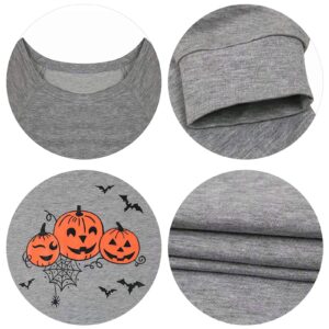 FLOYU Pumpkin Face Sweatshirt Women Halloween Off The Shoulder Tops Fall Pumpkin Pullover Halloween Long Sleeve Clothes Grey