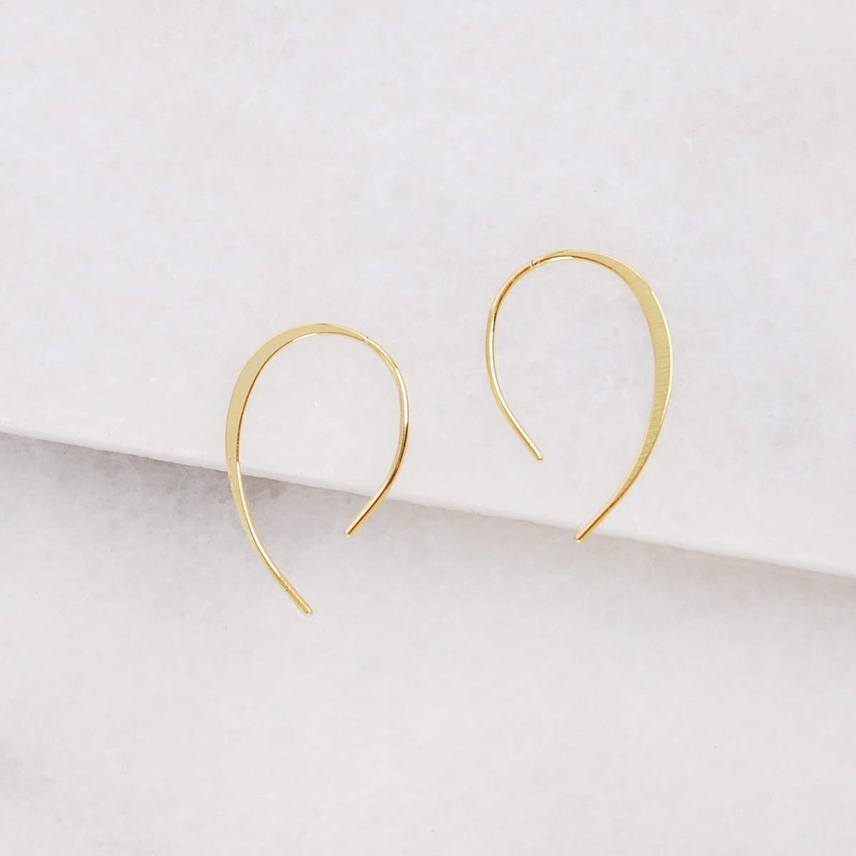 Humble Chic Upside Down Hoop Earrings - Hypoallergenic Lightweight Wire Needle Drop Dangle Threader Hoops for Women, Safe for Sensitive Ears, 1" inch - 18k Gold Plated