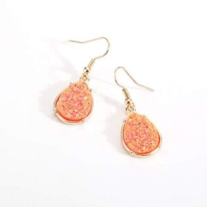 BaubleStar Chic Simulated Druzy Earrings Tear Drop Dangle Gold Earrings for Women Orange Stone Crystal Sparkly Oval Ore Fashion Jewelry