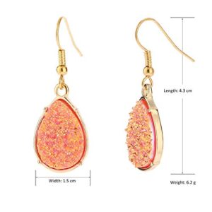 BaubleStar Chic Simulated Druzy Earrings Tear Drop Dangle Gold Earrings for Women Orange Stone Crystal Sparkly Oval Ore Fashion Jewelry