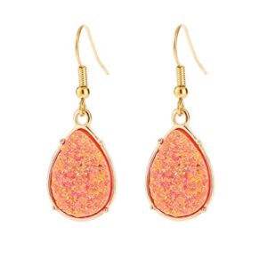 baublestar chic simulated druzy earrings tear drop dangle gold earrings for women orange stone crystal sparkly oval ore fashion jewelry