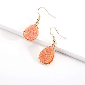 BaubleStar Chic Simulated Druzy Earrings Tear Drop Dangle Gold Earrings for Women Orange Stone Crystal Sparkly Oval Ore Fashion Jewelry