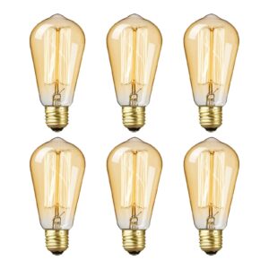 zeyu vintage 6-pack edison light bulbs 60 watt, e26 base incandescent light bulb, 2700k warm white, st58