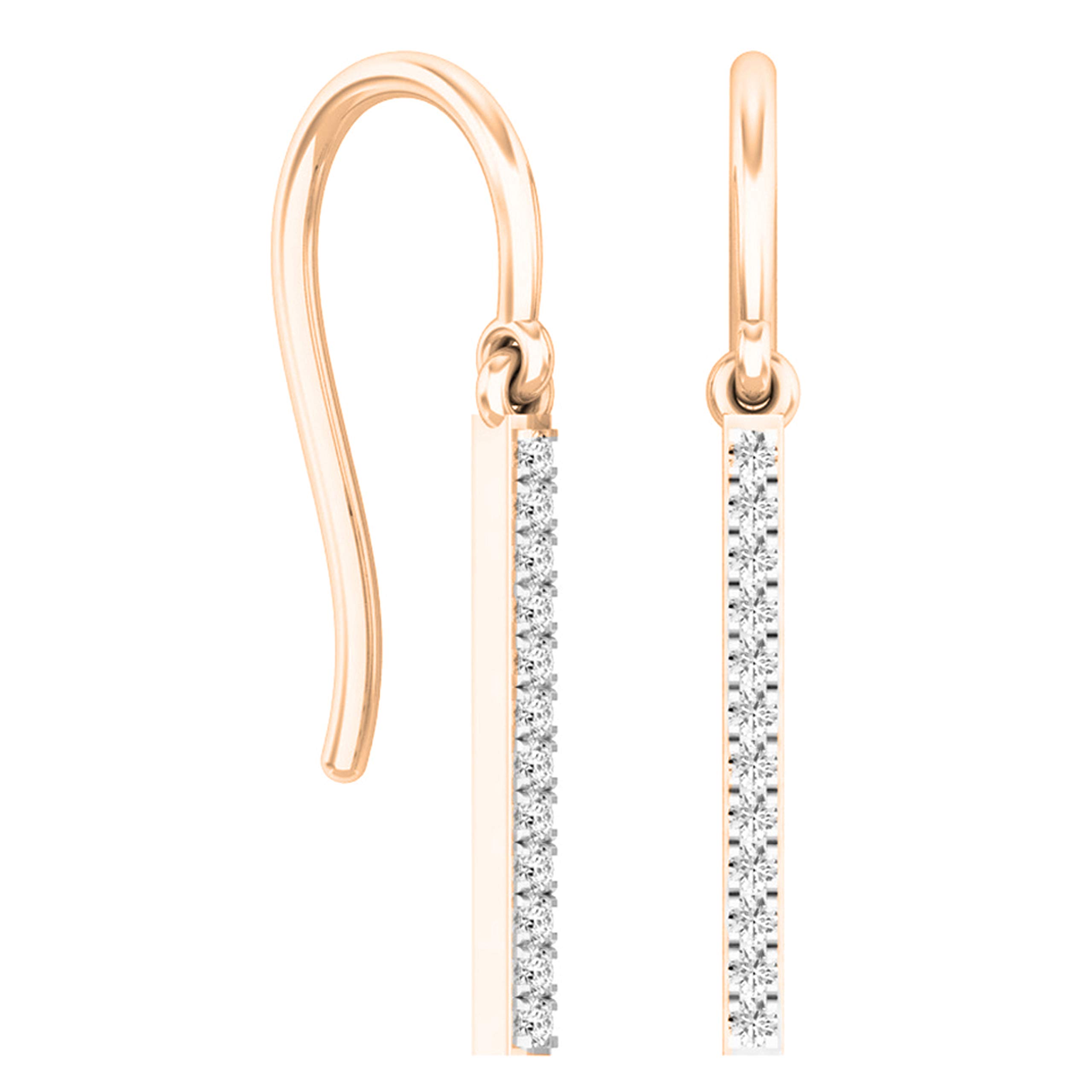 Dazzlingrock Collection 0.25 Carat (ctw) Round White Diamond Vertical Bar French Wire Dangle Earrings for Women in 14K Rose Gold