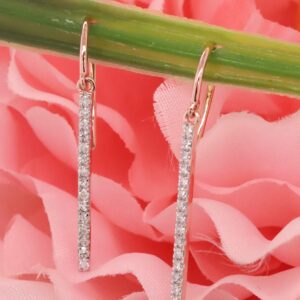 Dazzlingrock Collection 0.25 Carat (ctw) Round White Diamond Vertical Bar French Wire Dangle Earrings for Women in 14K Rose Gold