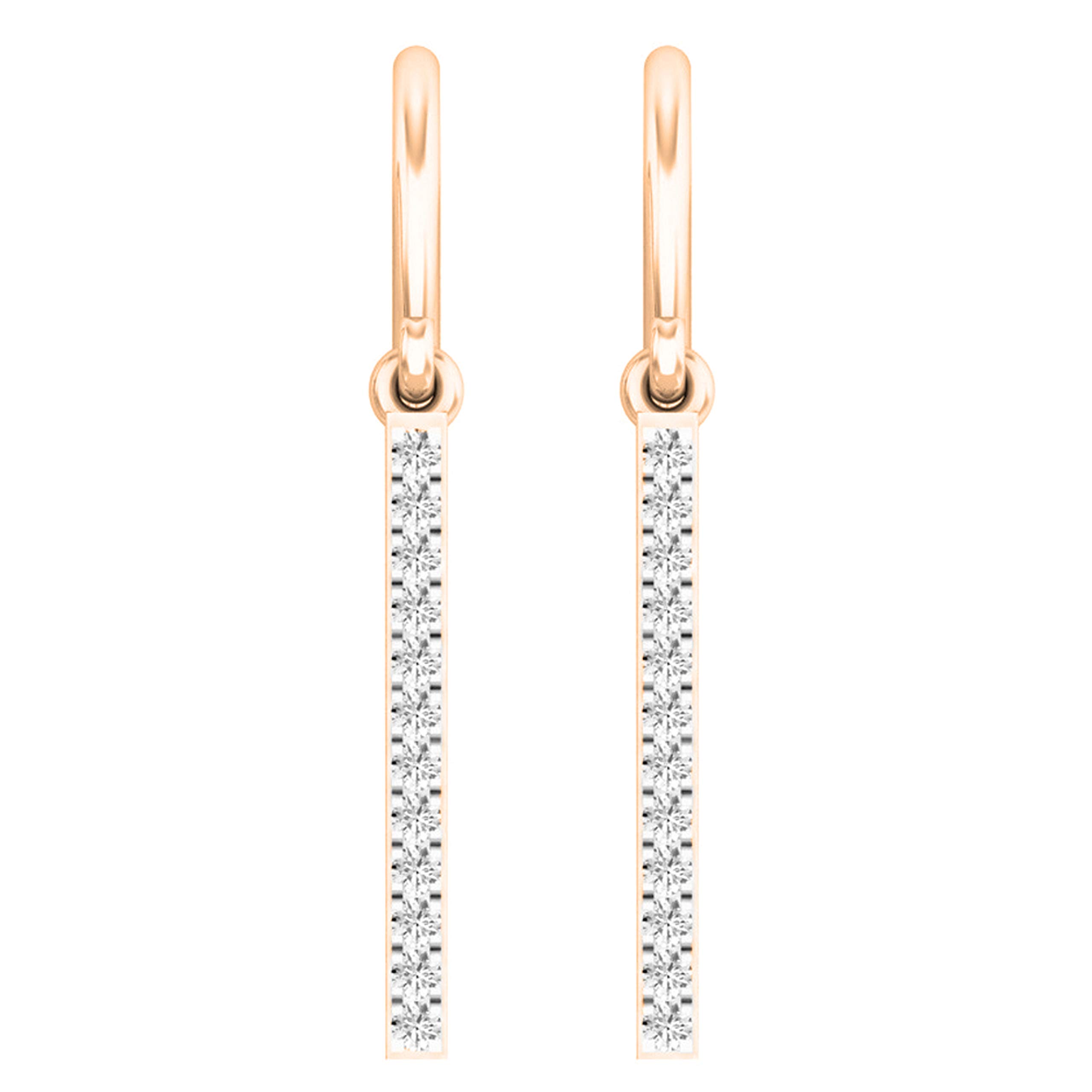 Dazzlingrock Collection 0.25 Carat (ctw) Round White Diamond Vertical Bar French Wire Dangle Earrings for Women in 14K Rose Gold