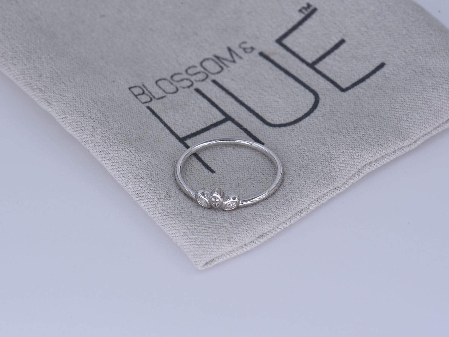 Blossom and Hue Sterling Silver Delicate Dainty Ring for Stacking Three-Stone Marquise Ring