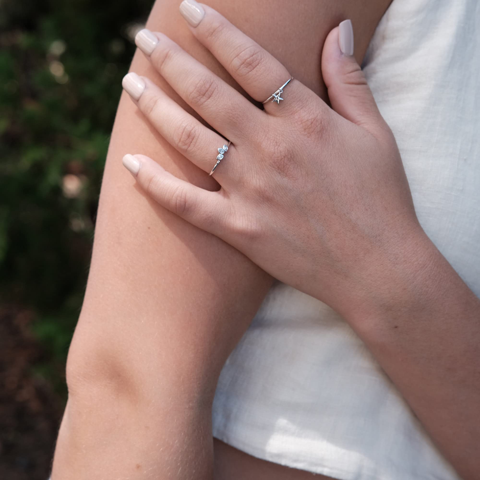 Blossom and Hue Sterling Silver Delicate Dainty Ring for Stacking Three-Stone Marquise Ring