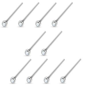 atmusa 10 pcs set 18g long 3/4" clear cz gem bend it fishtail 316l surgical stainless steel long nose pin rings body piercing jewelry