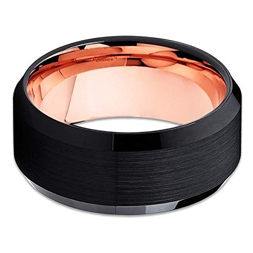 Rose Gold Tungsten Wedding Band - Black Ring - Tungsten Wedding Band (11)