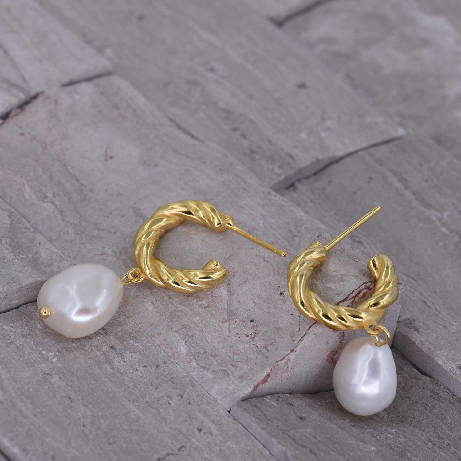 Baroque Pearl Earrings [18K Gold Plated - .925 Sterling Silver] - Vintage/Art Deco/Gala/Evening Wear/Elegant/Ballroom/Bridal